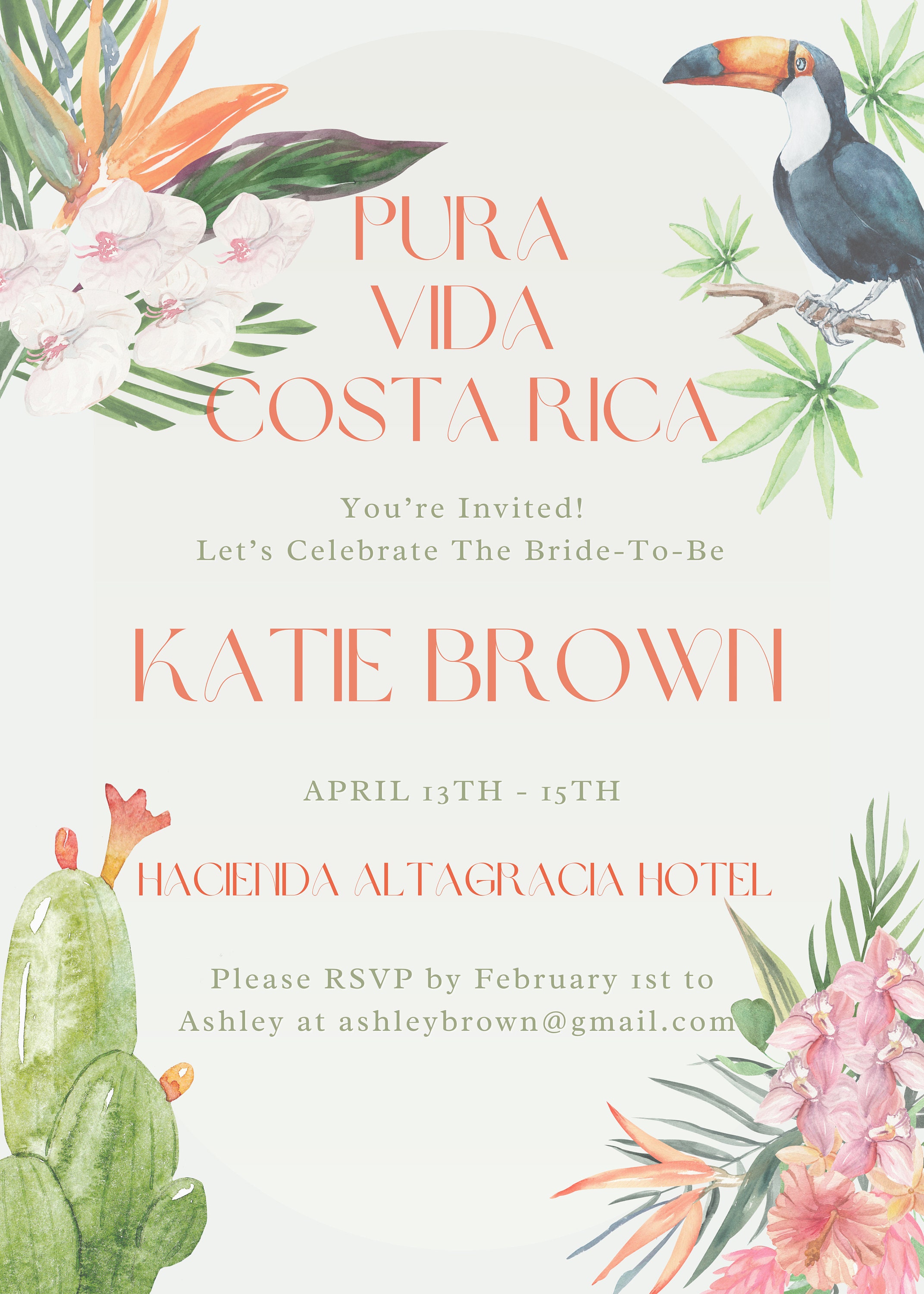 Costa Rica, Pura Vida, Trip Bachelorette Party Itinerary Template ...
