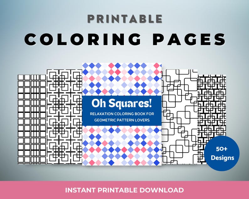 Square Pattern Coloring Pages for Adults | 50 Printable Geometric Pixel ...