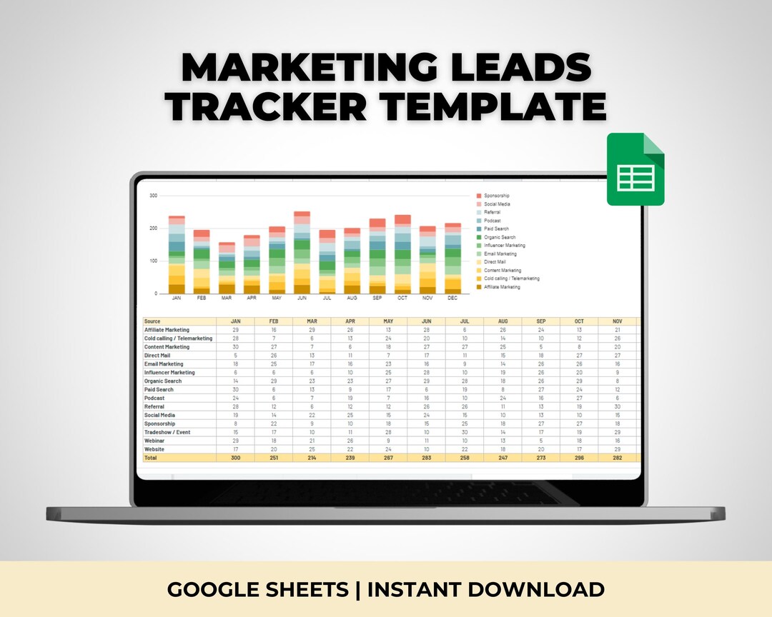 Marketing Lead Tracker Template, Google Sheets Planner (digital ...