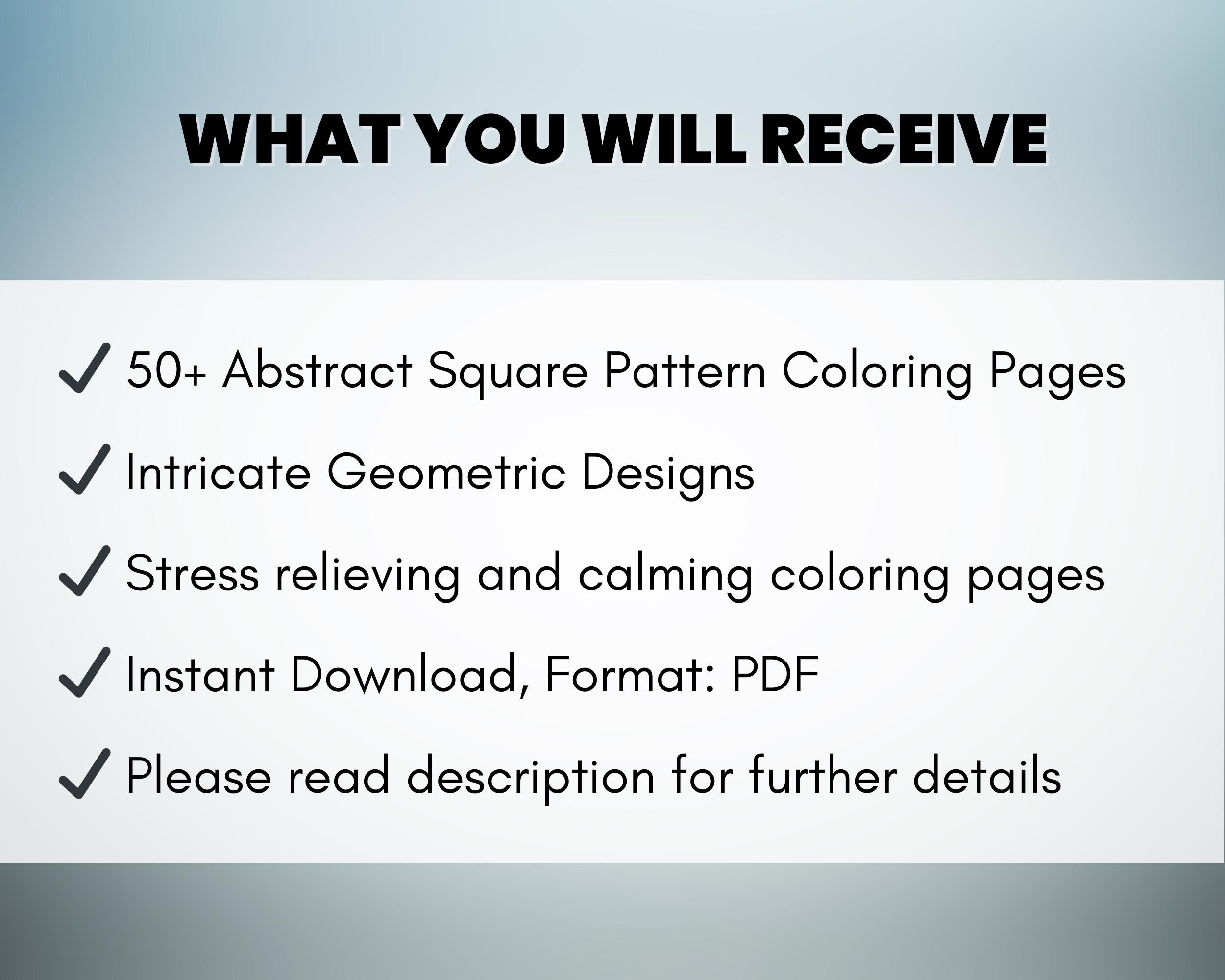 Square Pattern Coloring Pages for Adults | 50 Printable Geometric Pixel ...