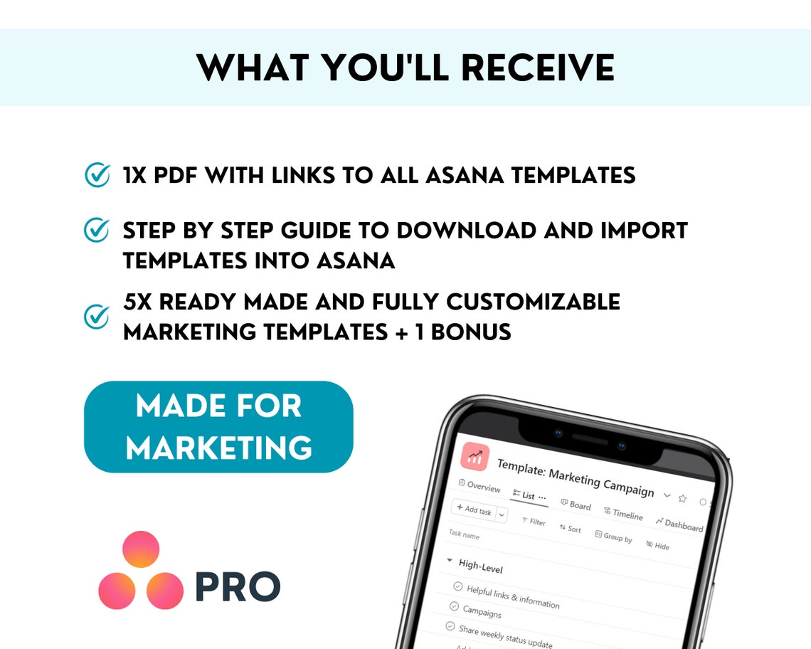 Asana Marketing Bundle, Project Management Template, Marketing Plan ...