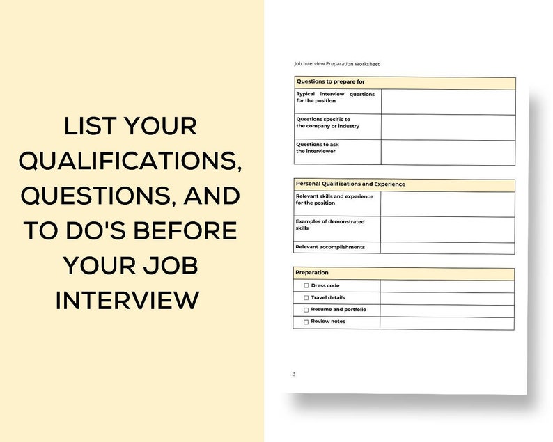 Job Interview Preparation Worksheet, Career Google Docs Template, Job ...