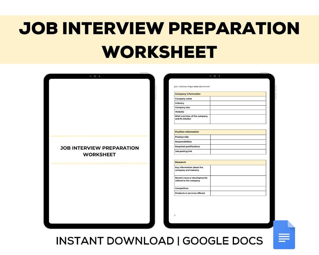 Job Interview Preparation Template and Worksheet for Google - Etsy