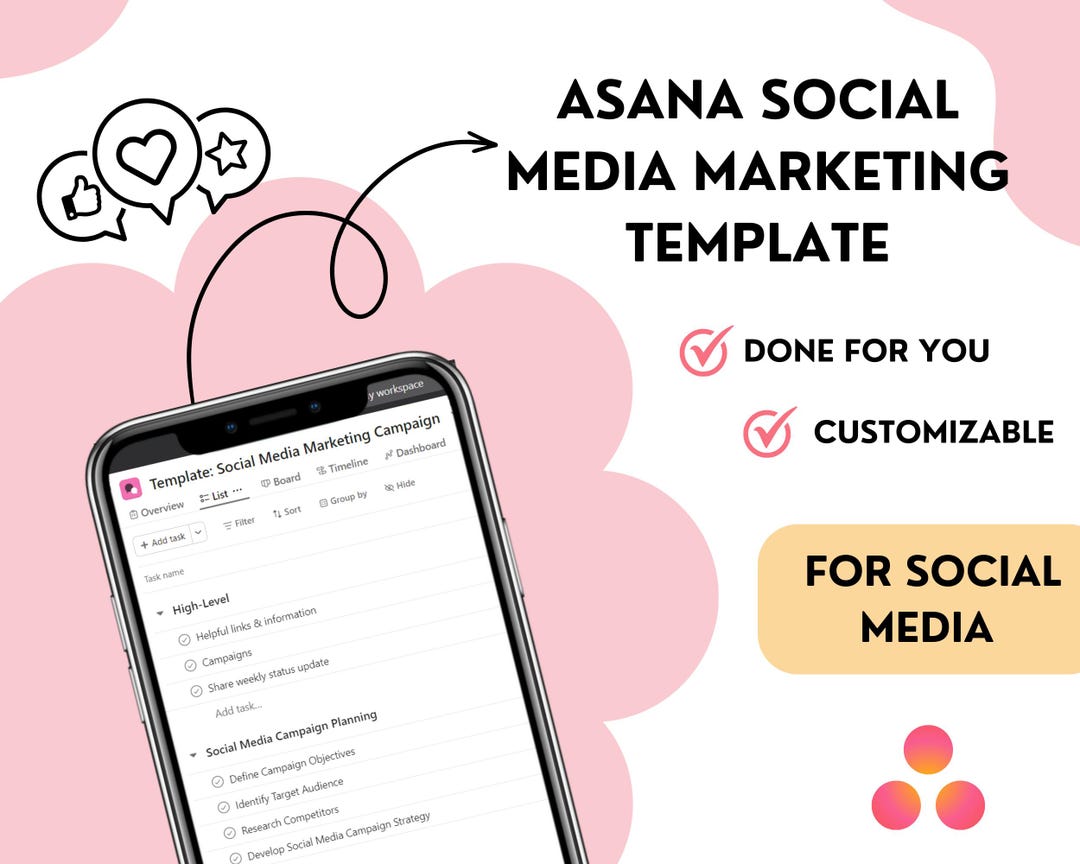 Asana Social Media Marketing Project Management Template, Online ...