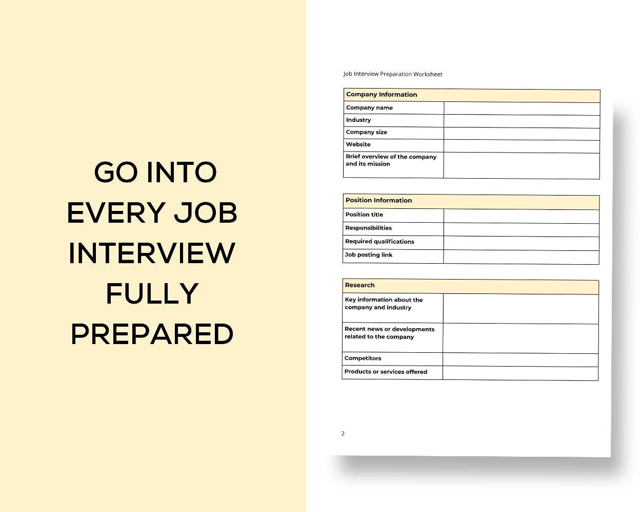 Job Interview Preparation Worksheet, Career Google Docs Template, Job ...