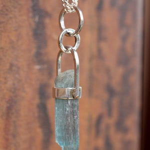 Handmade Aquamarine Crystal Pendant In Sterling Silver Rustic Open