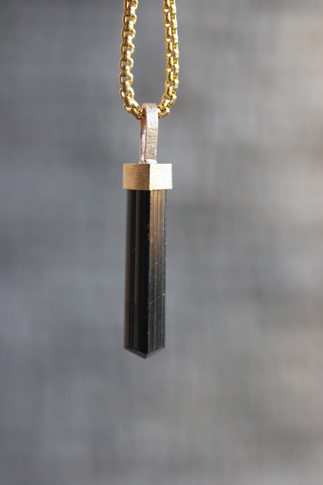 PURE JET BLACK Terminated Tourmaline Pendant 14k Gold - Etsy