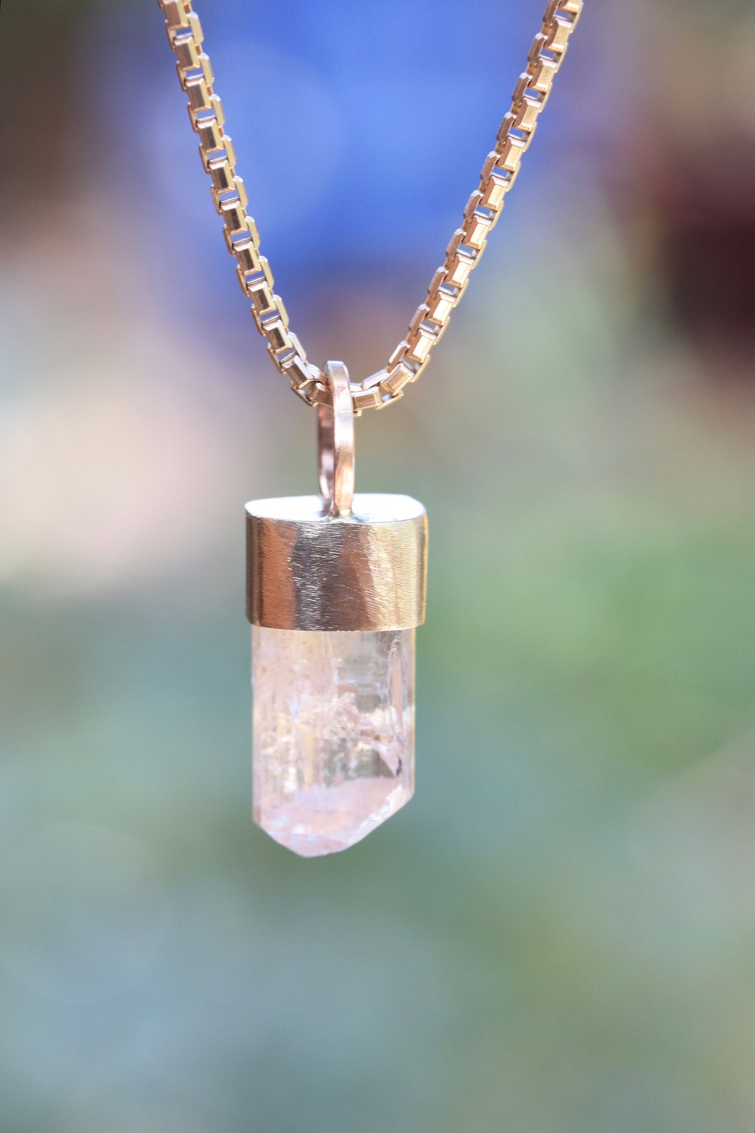 Handmade Peach Pink Topaz Crystal Pendant in Rustic 14k Yellow Gold - Etsy