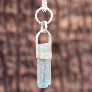 Handmade Aquamarine Crystal Pendant In Sterling Silver Rustic Open