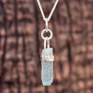 Handmade Aquamarine Crystal Pendant In Sterling Silver Rustic Open