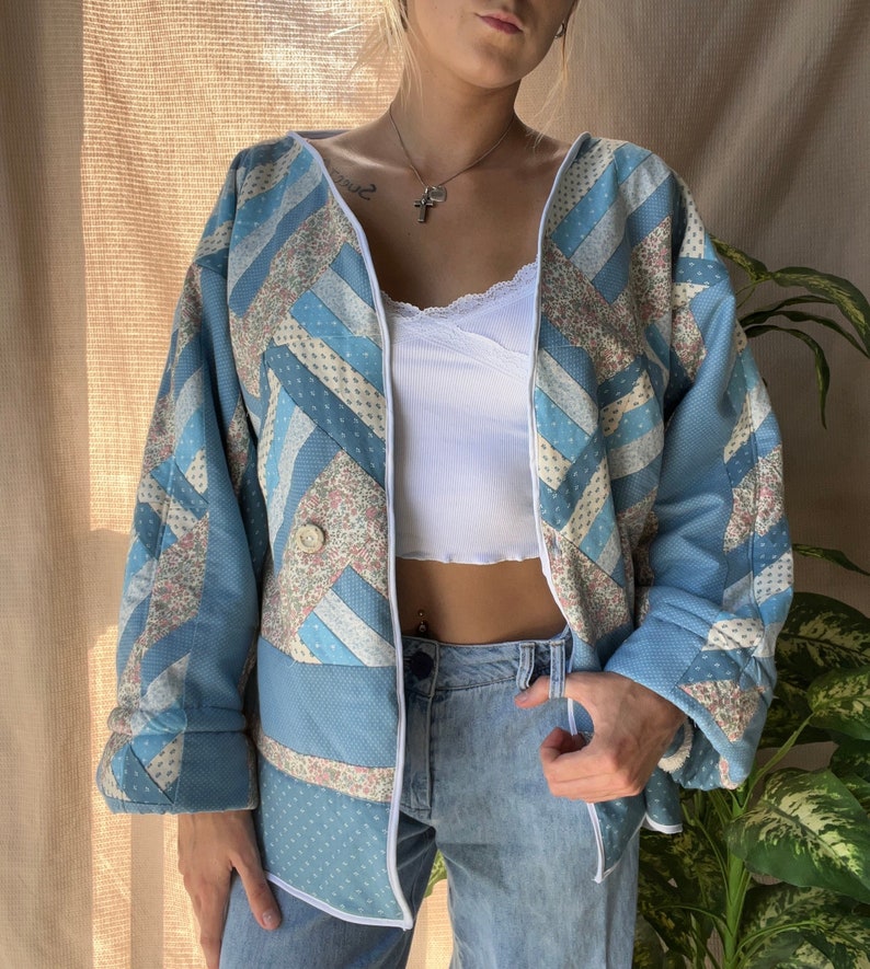 Handmade Sky Blue Quilted Jacket - Etsy