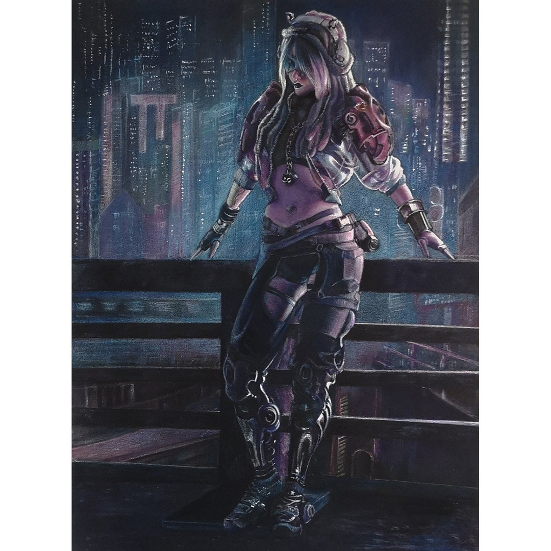 Cyberpunk Woman Drawing With Colored Pencils on Pastelmat Paper 40x30 ...