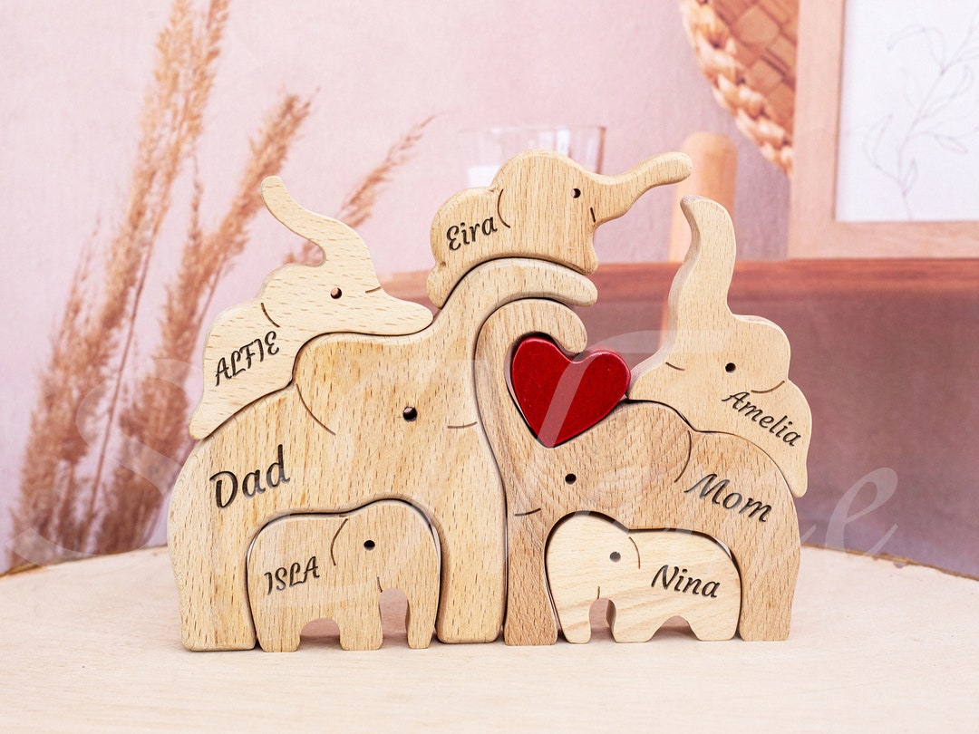Personalized Elephant Family, Wooden Elephant Family Puzzle, Family of ...