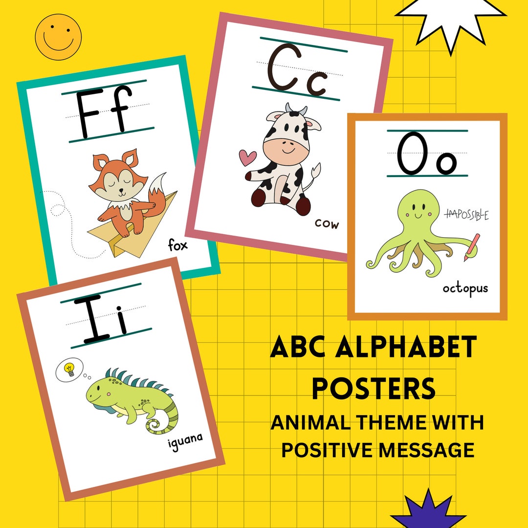 Animal Theme Alphabet Posters Printable A to Z Letters Classroom Decor ...