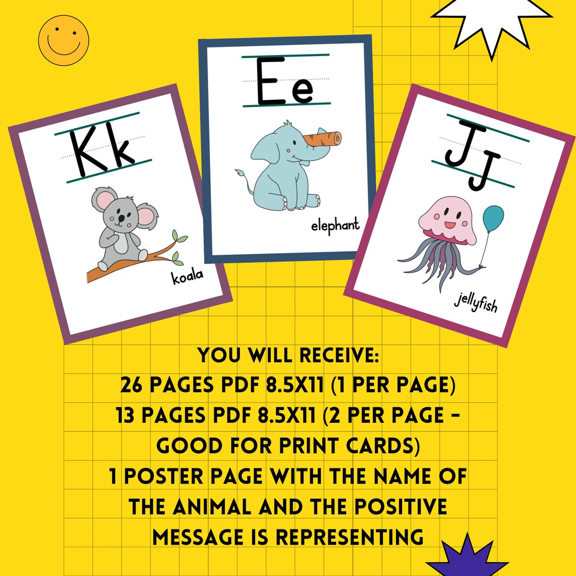 Animal Theme Alphabet Posters Printable A to Z Letters Classroom Decor ...
