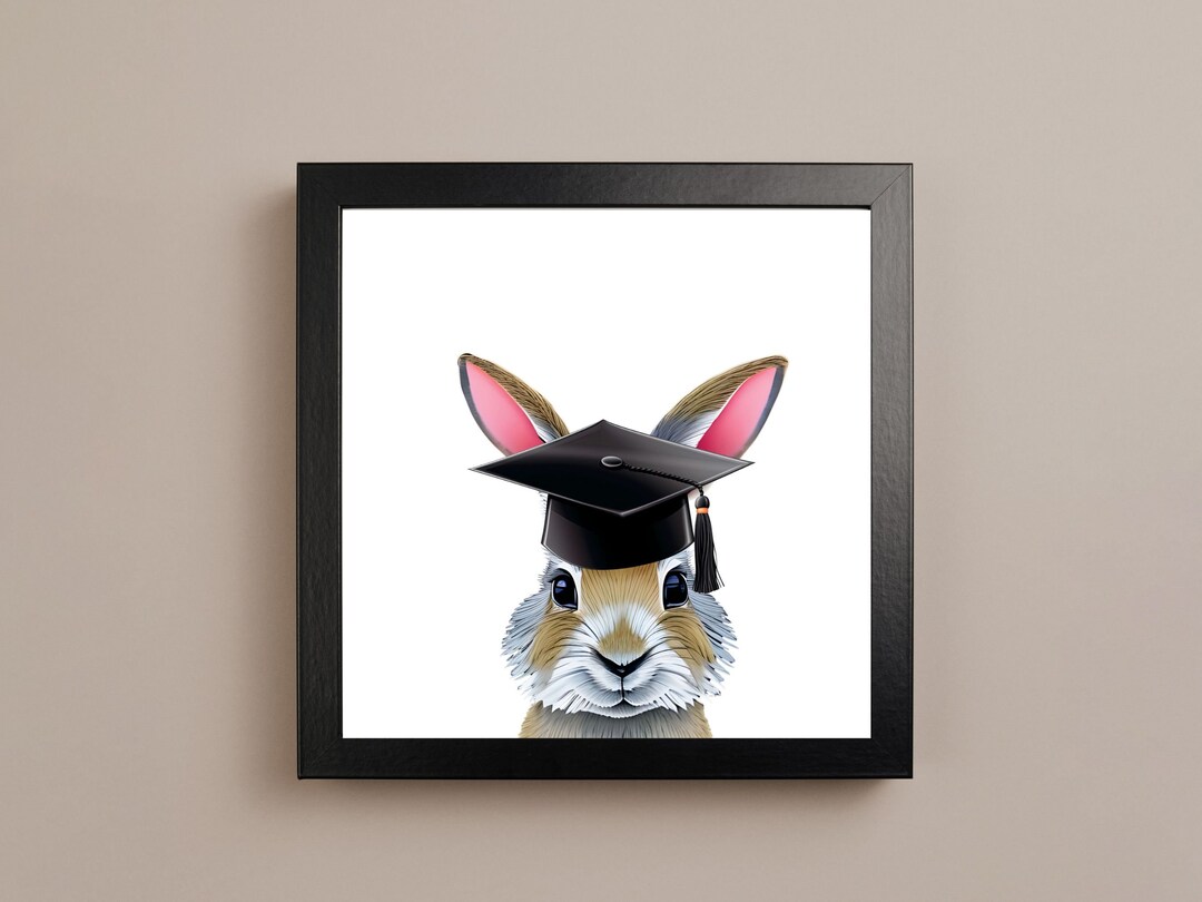 Rabbit Print, Rabbit in Mortarboard Print, Graduation Rabbit Art ...