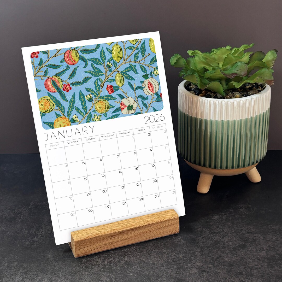 2026 William Morris Desk Calendar With Wooden Stand, Minimalist Art ...