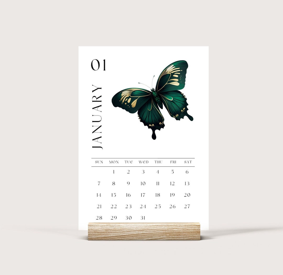 2024 Monthly Butterfly Desk Calendar With Wooden Stand, Minimalist ...