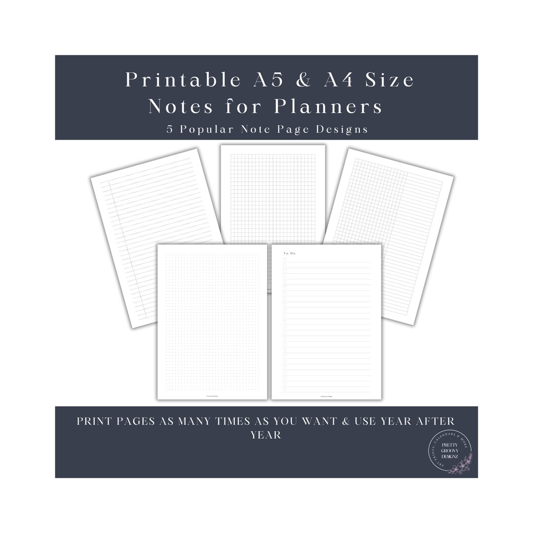Printable Note Refill Planner Pages, Refill Note Taking Pages, A5 & A4 ...