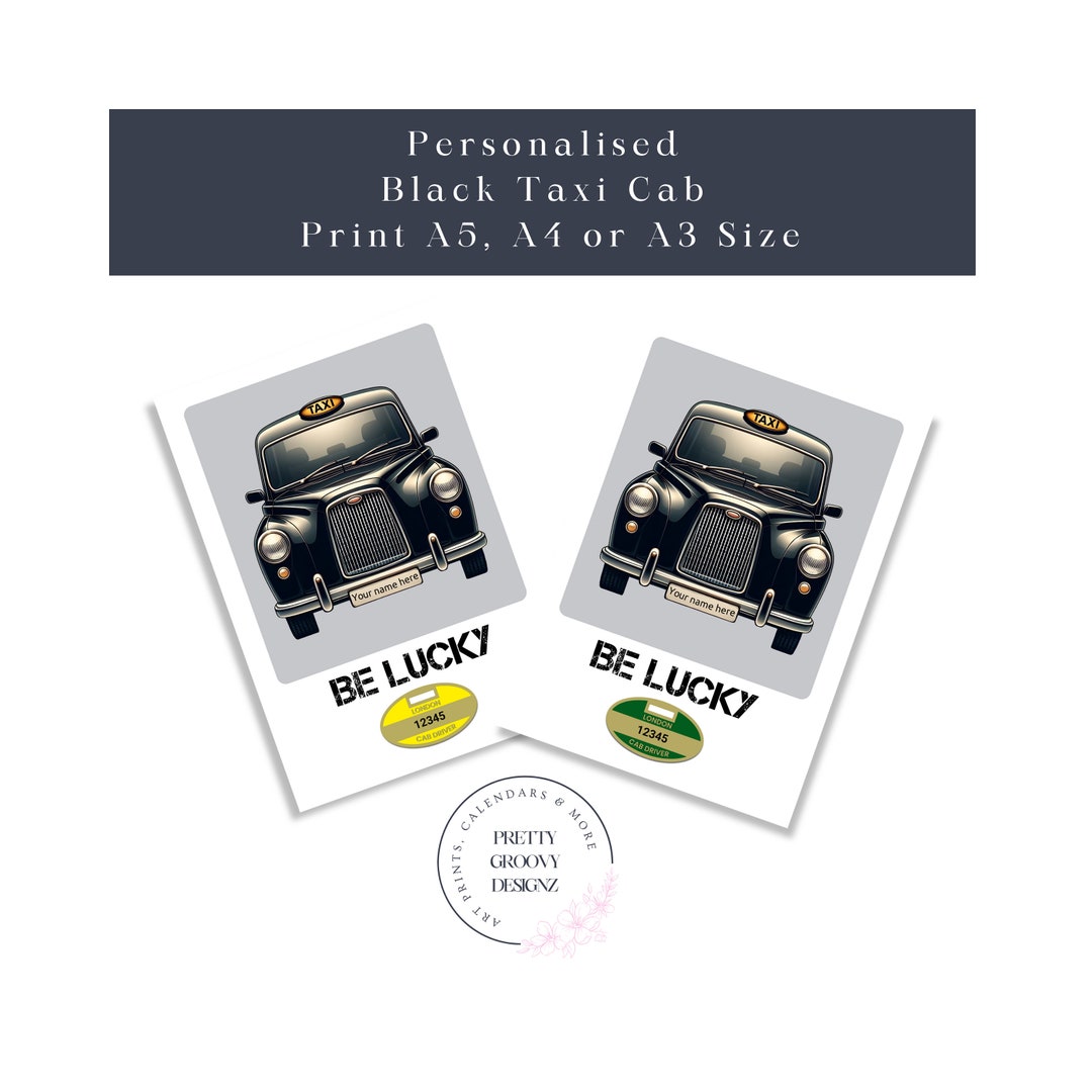 Personalised London Black Taxi Cab Wall Art Print, Taxi Home Decor, Be ...