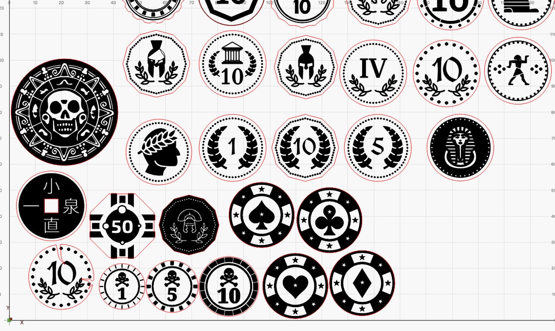 Themed Board Game Coin Set 34 Designs Laser Cutting Files for DIY Game ...