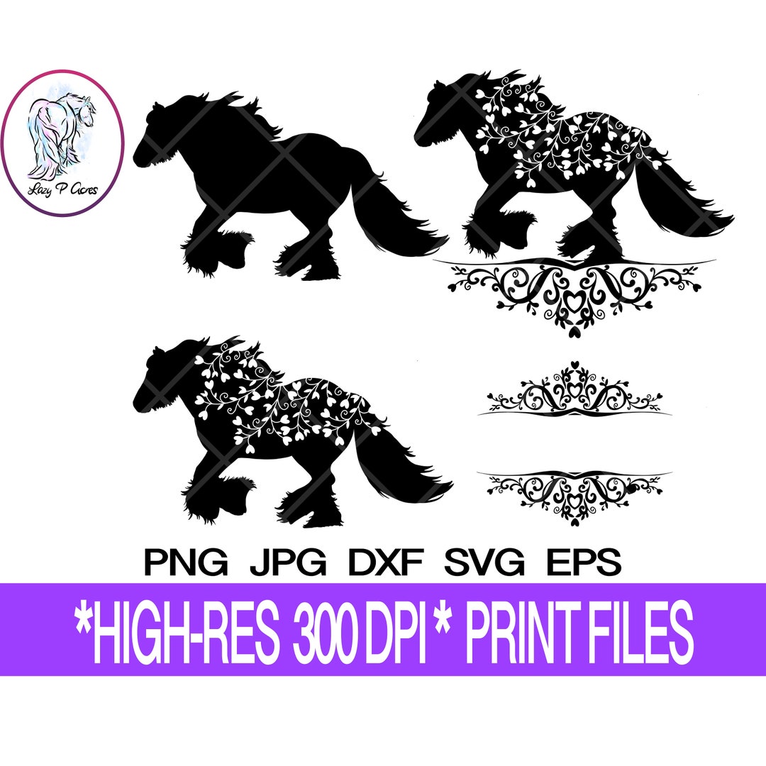 Gypsy Vanner Horse Digital File Bundle Set Draft Pony Floral Flourish ...
