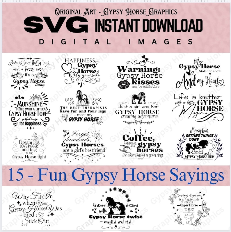 Charming Gypsy Horse SVG Sayings Bundle Set of 15 Digital Download ...
