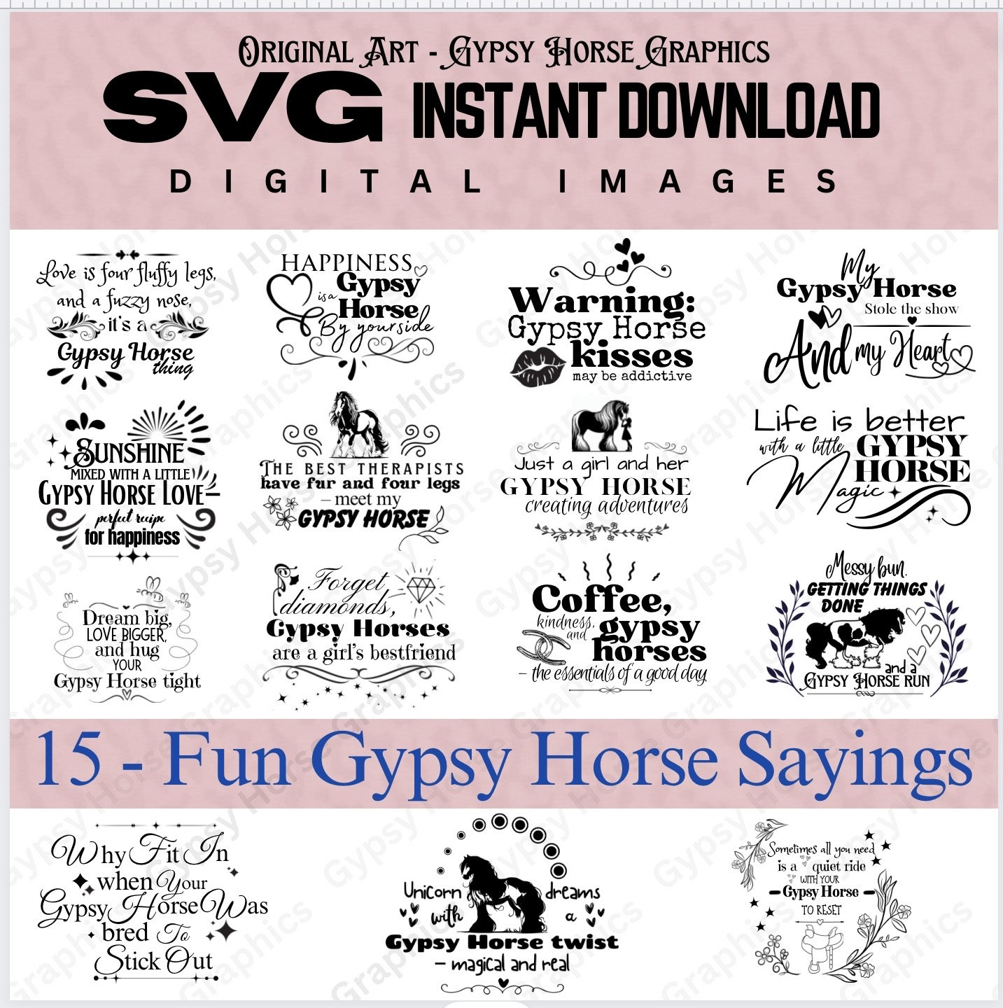 Charming Gypsy Horse SVG Sayings Bundle Set of 15 Digital Download ...