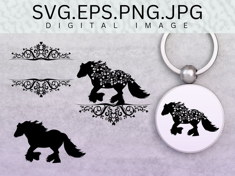 Gypsy Vanner Horse Digital File Bundle Set Draft Pony Floral Flourish ...
