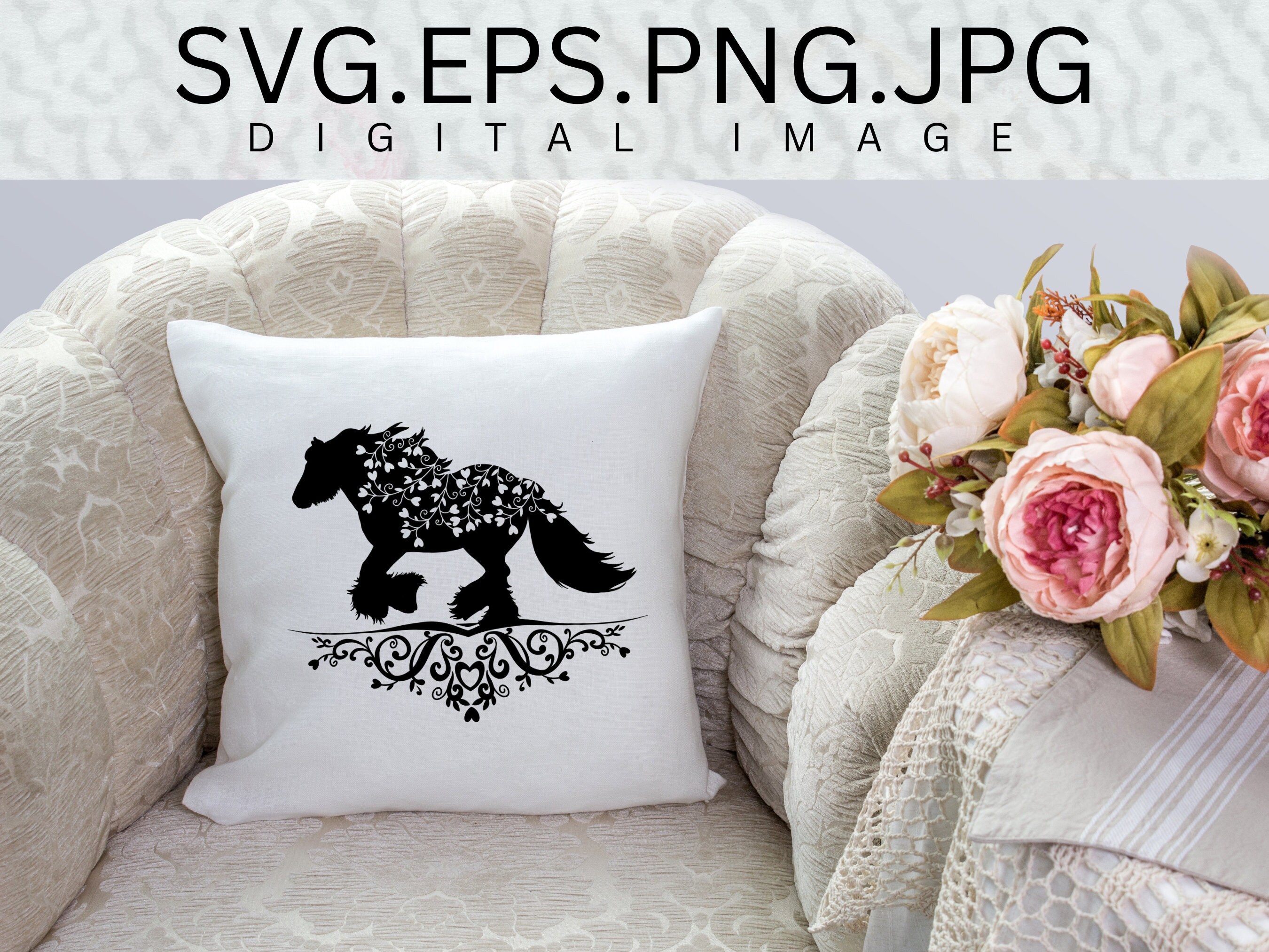 Gypsy Vanner Horse Digital File Bundle Set Draft Pony Floral Flourish ...