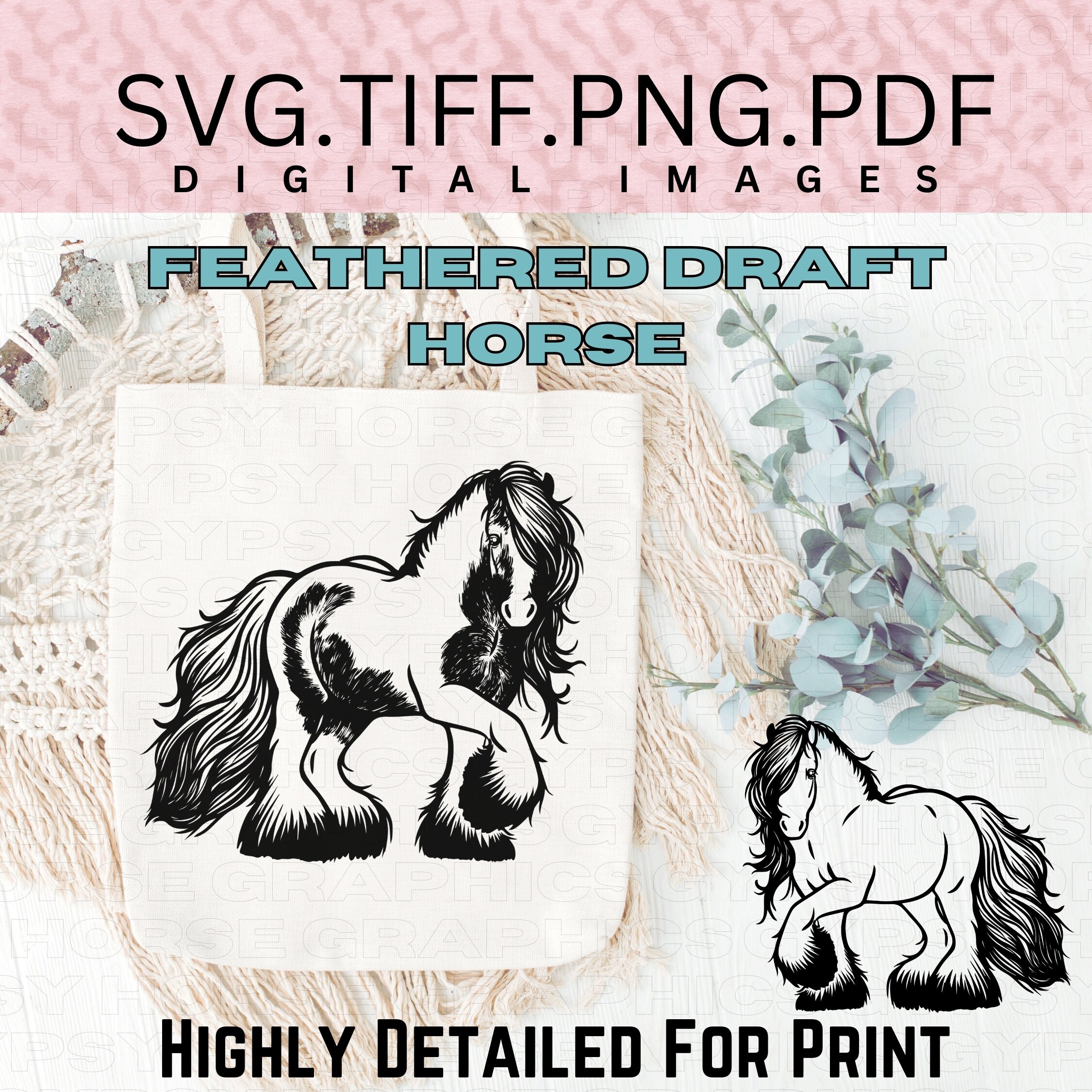 Original Digital SVG Art of Feathered Draft Horses Multi-breed ...