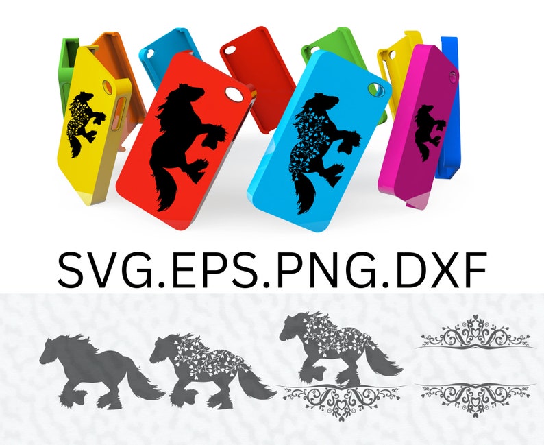 Gypsy Vanner Horse Digital File Bundle Set Draft Pony Floral Flourish ...