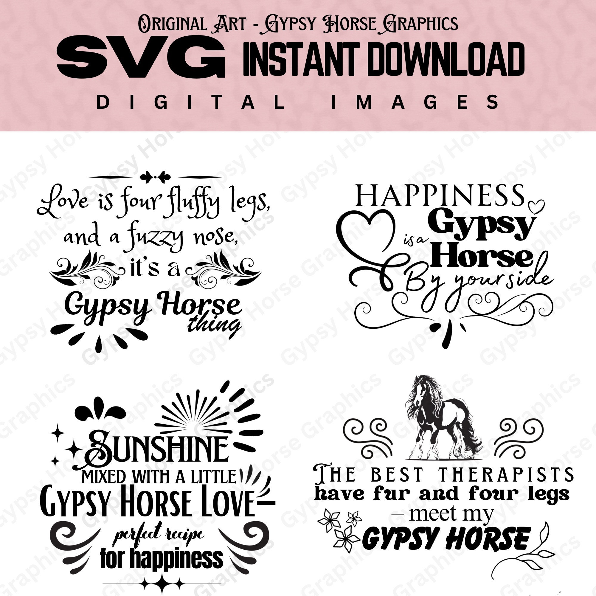Charming Gypsy Horse SVG Sayings Bundle Set of 15 Digital Download ...