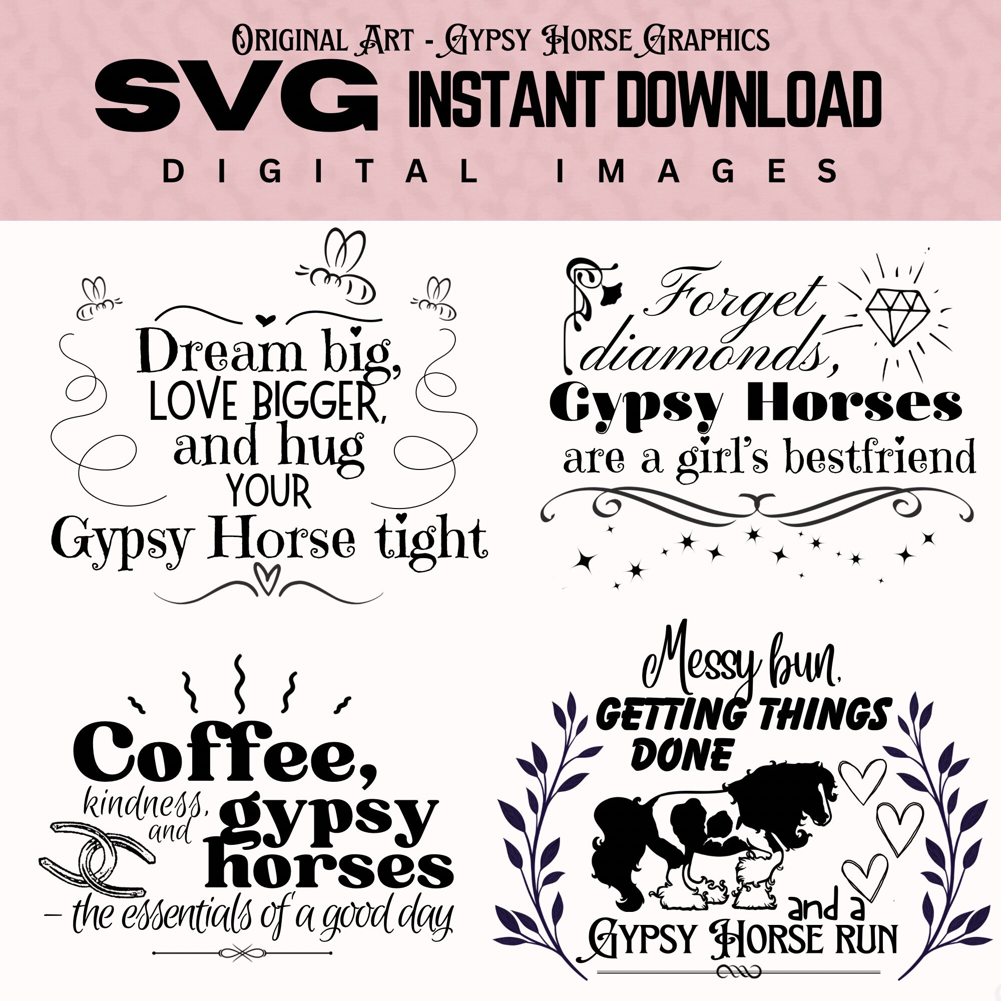 Charming Gypsy Horse SVG Sayings Bundle Set of 15 Digital Download ...