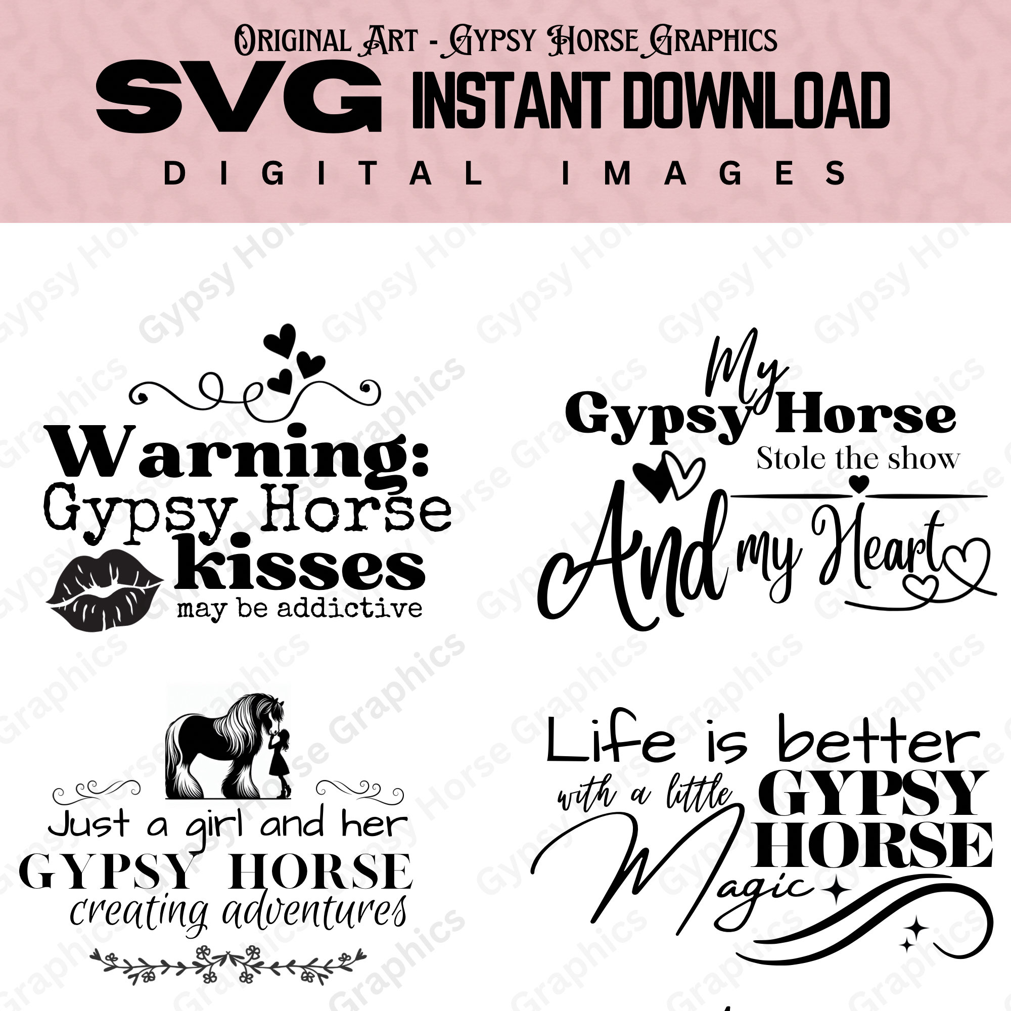 Charming Gypsy Horse SVG Sayings Bundle Set of 15 Digital Download ...