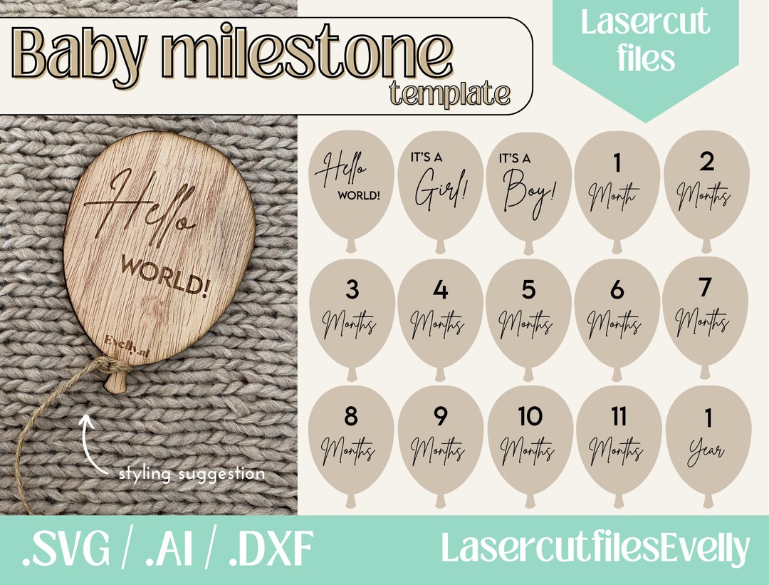 Balloon Baby Milestone Lasercut Files .ai / .SVG / .DXF - Etsy