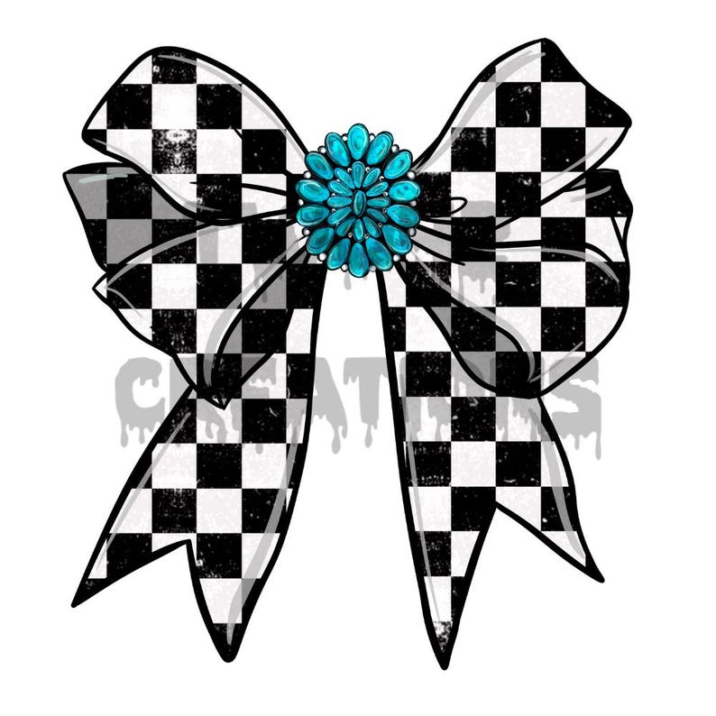 Western Turquoise Checkered Bow - Etsy