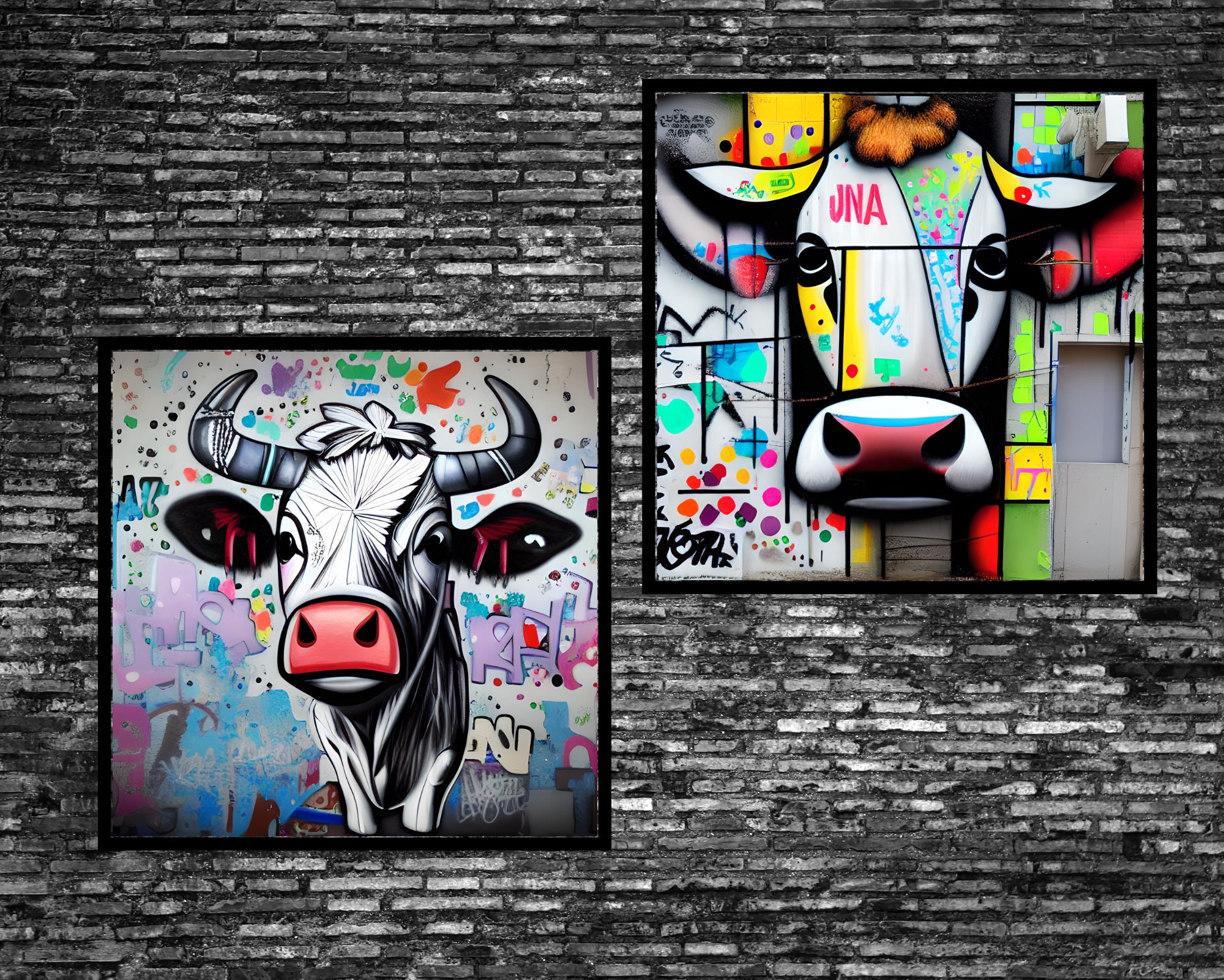 Set of 4 Street Art Graffiti Cow Posters to Download for an - Etsy ...