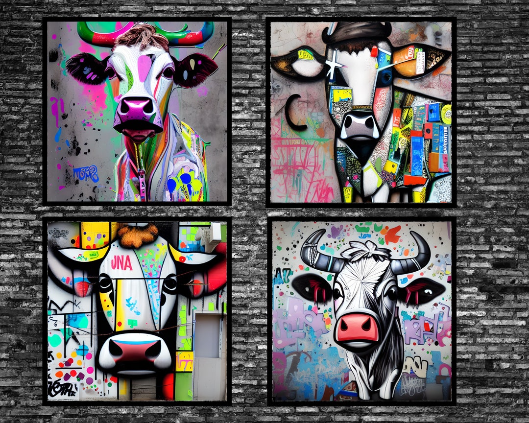 Set of 4 Street Art Graffiti Cow Posters to Download for an Original ...