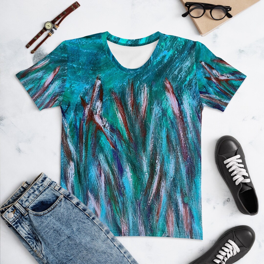 Colorful Wispy Abstract Full Color Printed Artsy Women's T-shirt ...