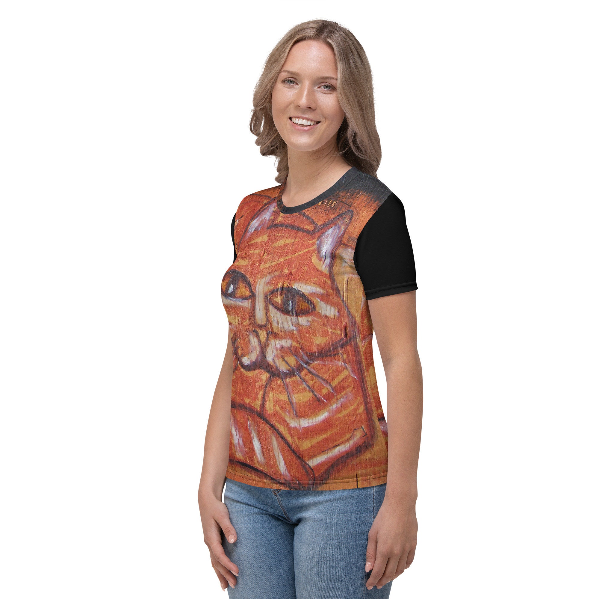 Big Orange Tabby Cat Artistic Full Color Printed Women's T-shirt / One ...