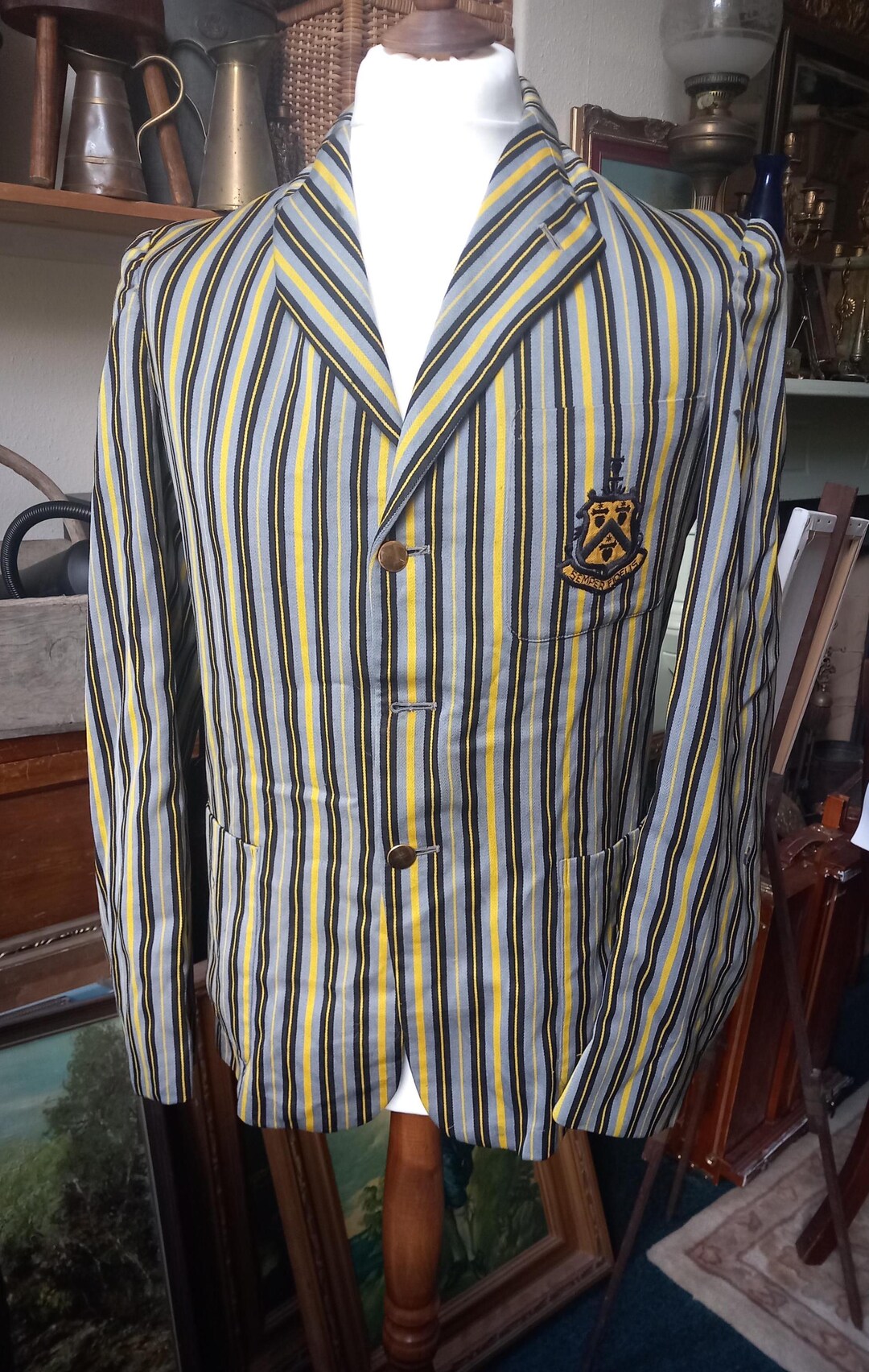 Vintage Striped Rowing Boating Blazer Jacket Grey, Black, and Yellow ...