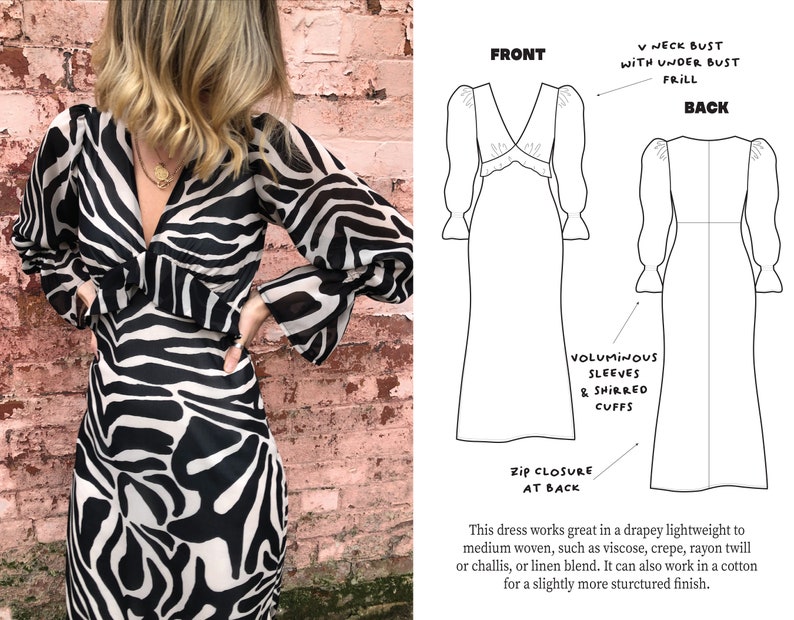 Midi Dress With Frill Digital PDF Sewing Pattern / Size XS-XL - Etsy