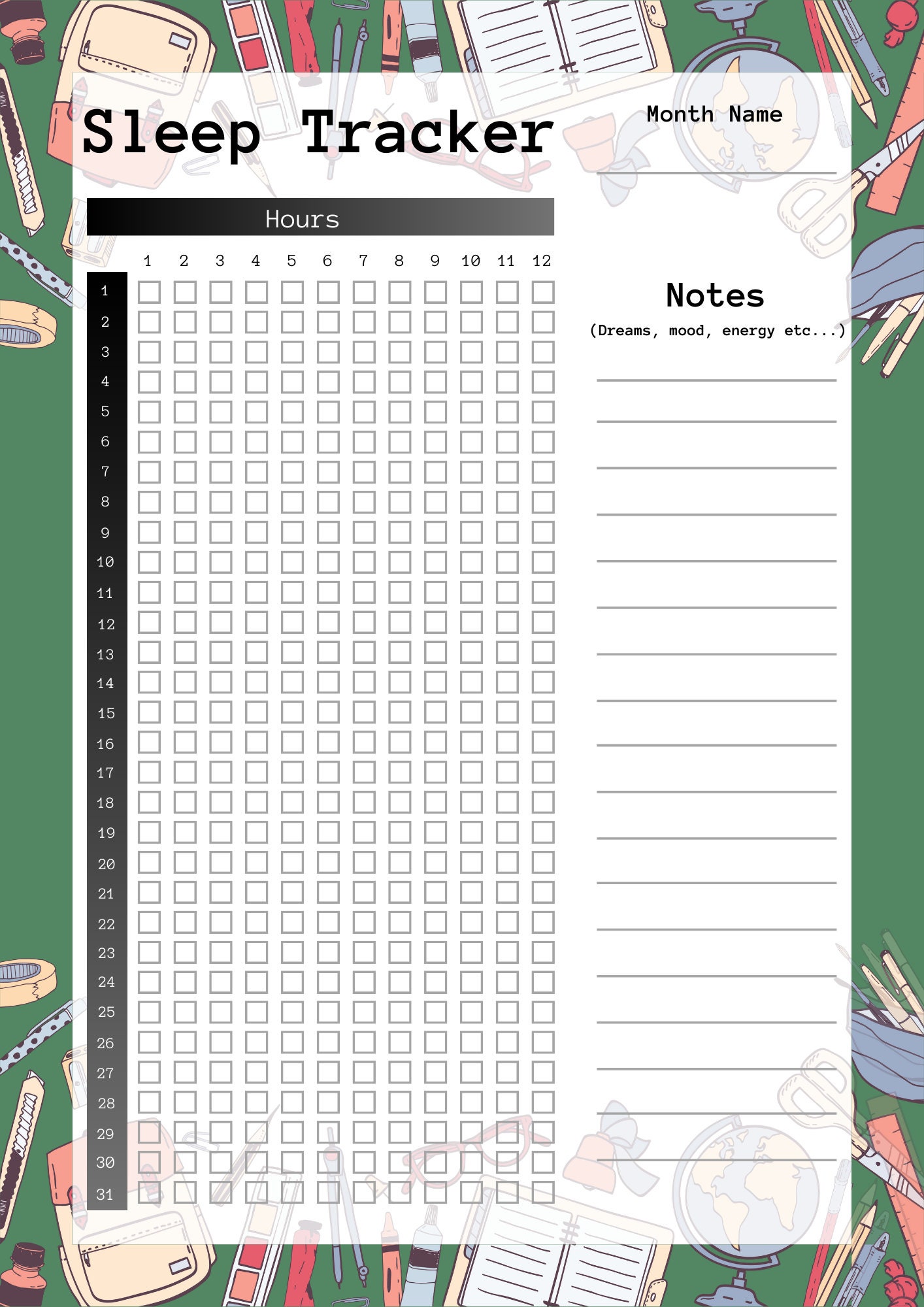 Sleep Tracker Printable - Sleep Log, Dream Log, Sleep Quality Journal ...