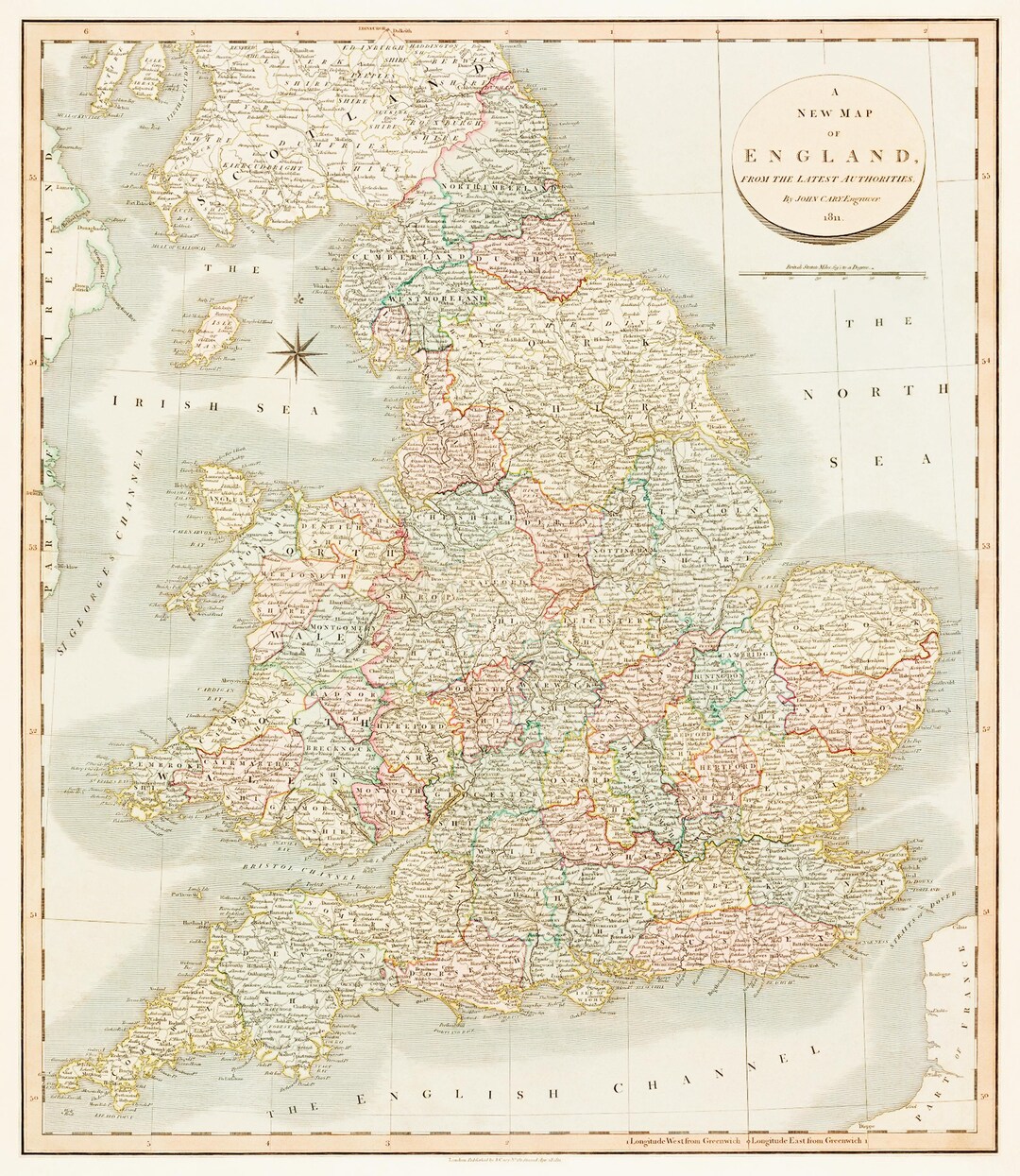 A New Map of England 1811 by John Cary Digital Download Print - Etsy
