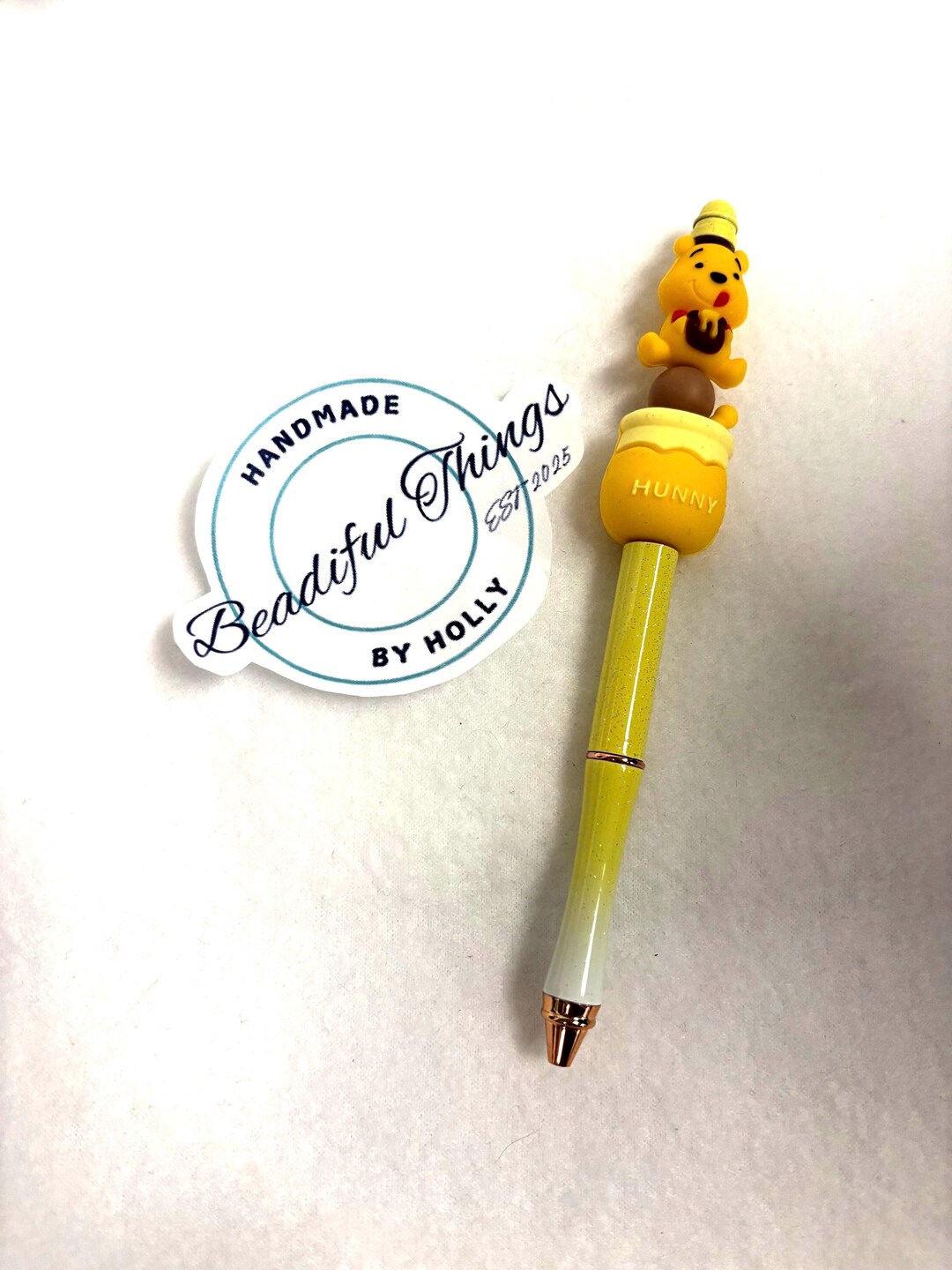 Metal Pen - Yellow Bear Sitting on a Crock of Honey Pot Focal - Etsy