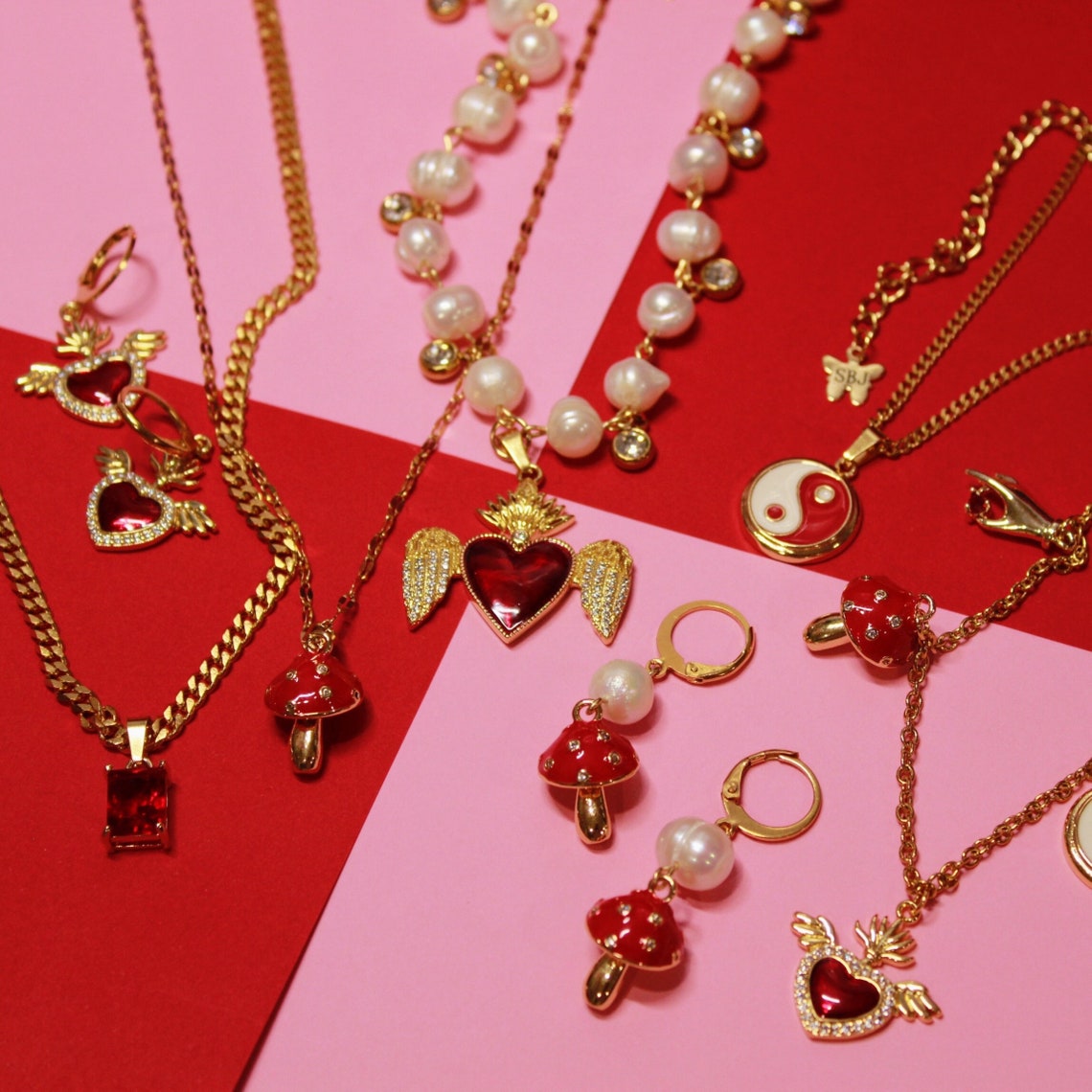 18k Gold Plated Red Yin Yang Pendant Necklace 18k Gold Plated Brass Red ...