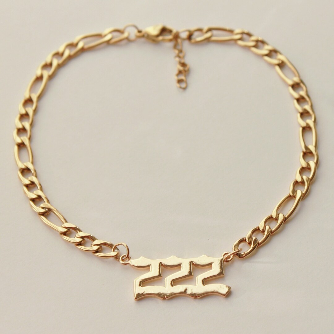 222 Angel Number Anklet Handmade 18K Gold Plated Ankle Jewelry - Etsy