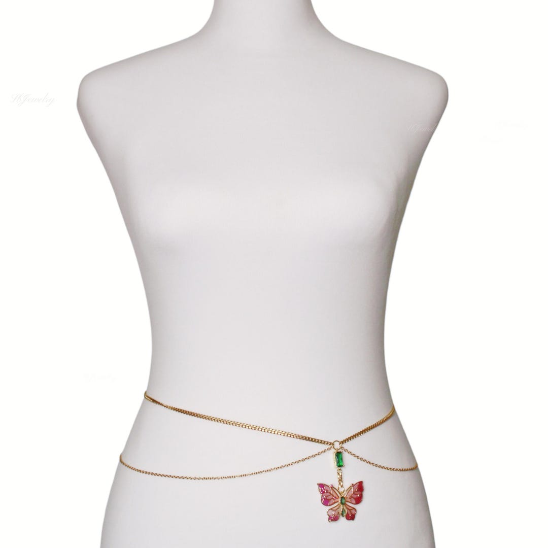 Butterfly Pendant Waist Chain 18K Layered Gold Plated Handmade Body ...