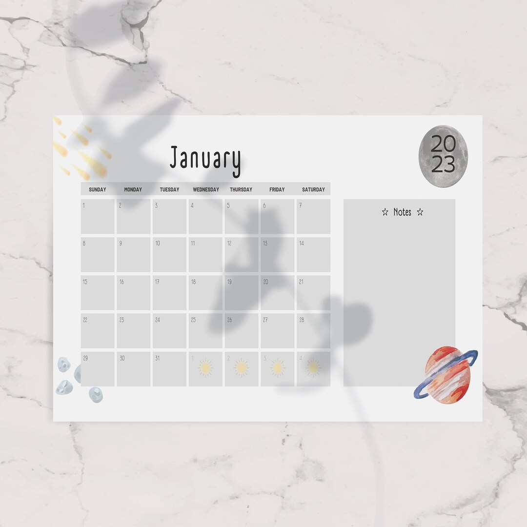 Space Theme Calendar, 2023 Monthly Planner, 11 X 8.5 Inches, Horizontal ...